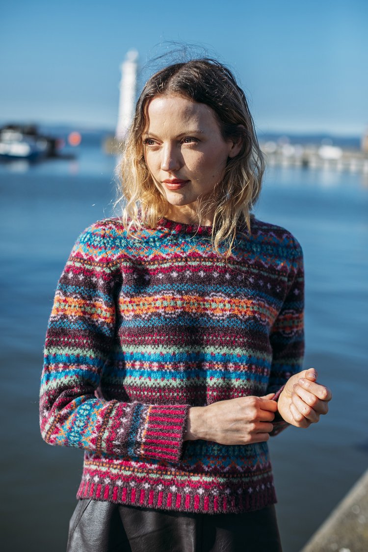 Eribe Westray Cardigan Shetland Wool - all over Fair Isle & striped trims